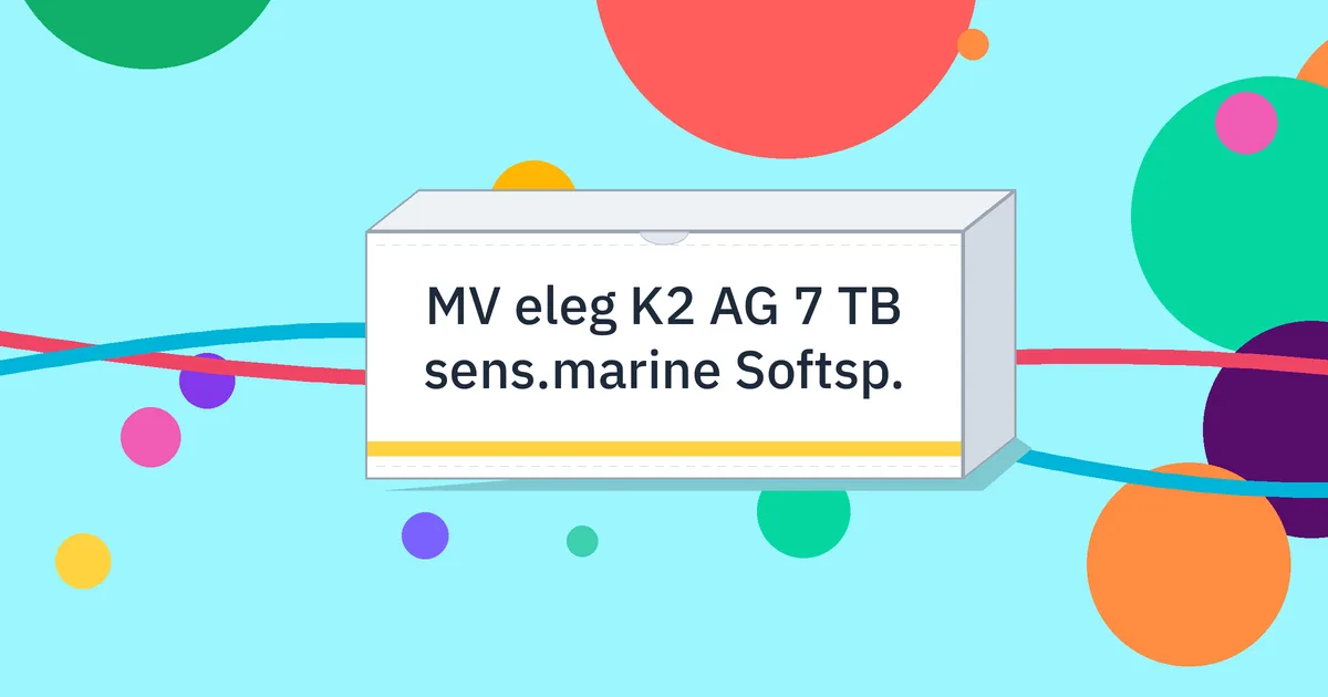 Symbolbild: Packung mit der Aufschrift MV eleg K2 AG 7 TB sens.marine Softsp. (PZN 14611279) – Verfügbarkeit und Bezug in Apotheken in Frankfurt am Main