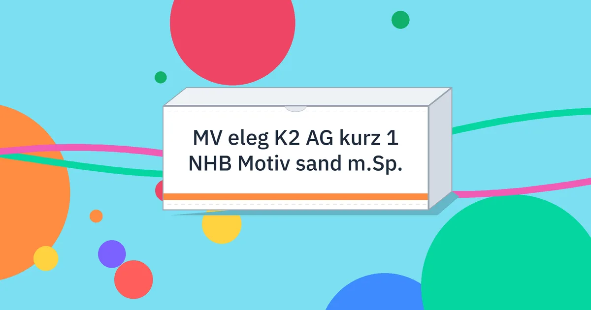 Symbolbild: Packung mit der Aufschrift MV eleg K2 AG kurz 1 NHB Motiv sand m.Sp. (PZN 18926608) – Verfügbarkeit und Bezug in Apotheken in Frankfurt am Main