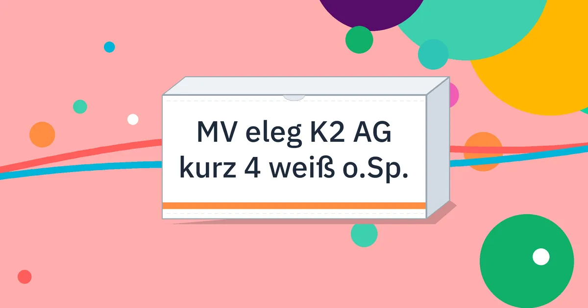 Symbolbild: Packung mit der Aufschrift MV eleg K2 AG kurz 4 weiß o.Sp. (PZN 00340693) – Verfügbarkeit und Bezug in Apotheken in Frankfurt am Main