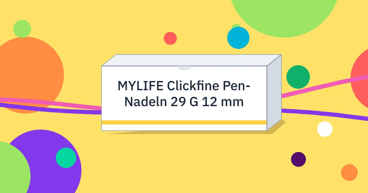 Symbolbild: Packung mit der Aufschrift MYLIFE Clickfine Pen-Nadeln 29 G 12 mm (PZN 19809299) – Verfügbarkeit und Bezug in Apotheken in Frankfurt am Main