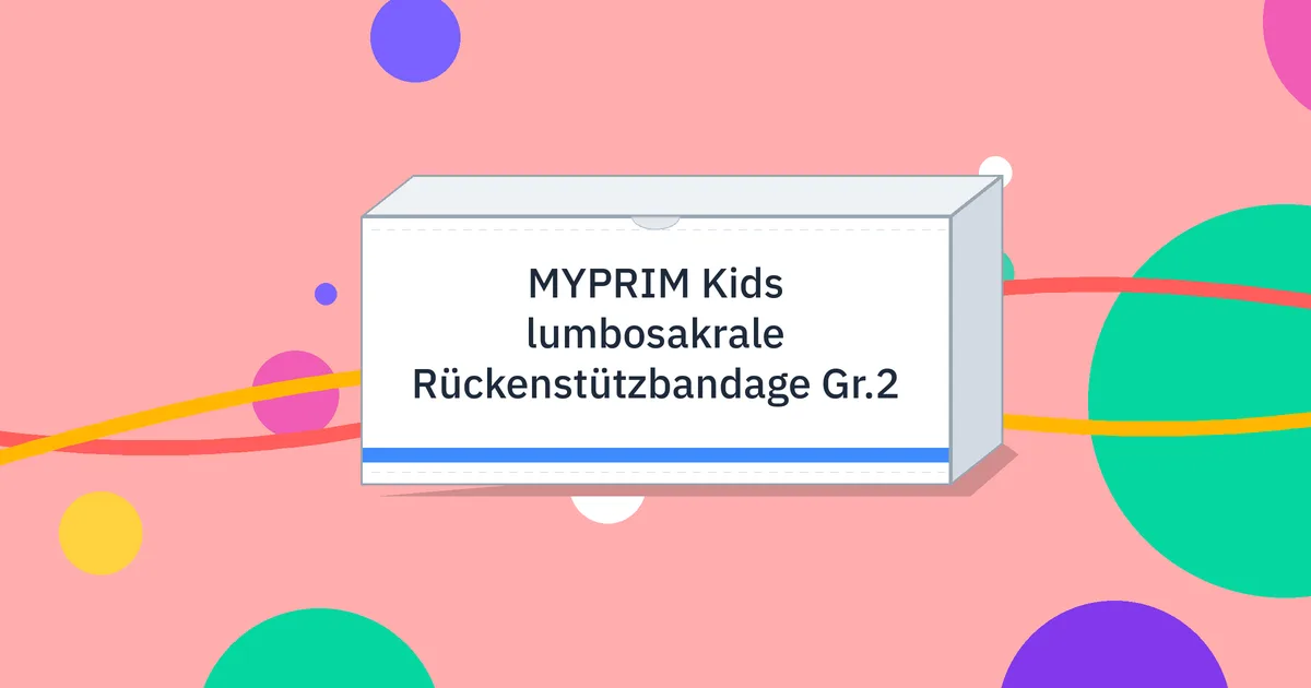 Symbolbild: Packung mit der Aufschrift MYPRIM Kids lumbosakrale Rückenstützbandage Gr.2 (PZN 17879692) – Verfügbarkeit und Bezug in Apotheken in Frankfurt am Main