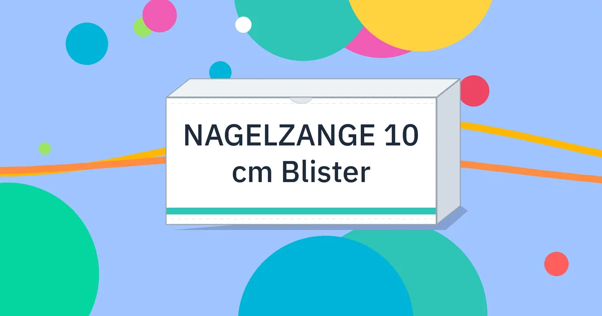 Symbolbild: Packung mit der Aufschrift NAGELZANGE 10 cm Blister (PZN 01573985) – Verfügbarkeit und Bezug in Apotheken in Frankfurt am Main