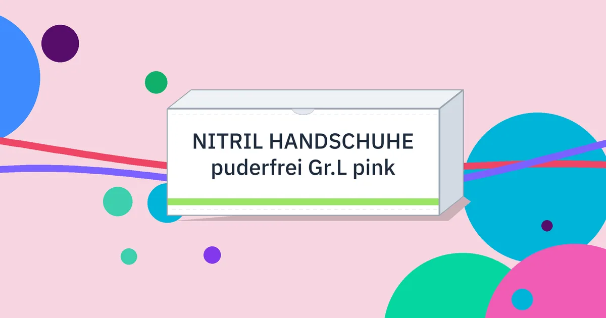 Symbolbild: Packung mit der Aufschrift NITRIL HANDSCHUHE puderfrei Gr.L pink (PZN 03759079) – Verfügbarkeit und Bezug in Apotheken in Frankfurt am Main