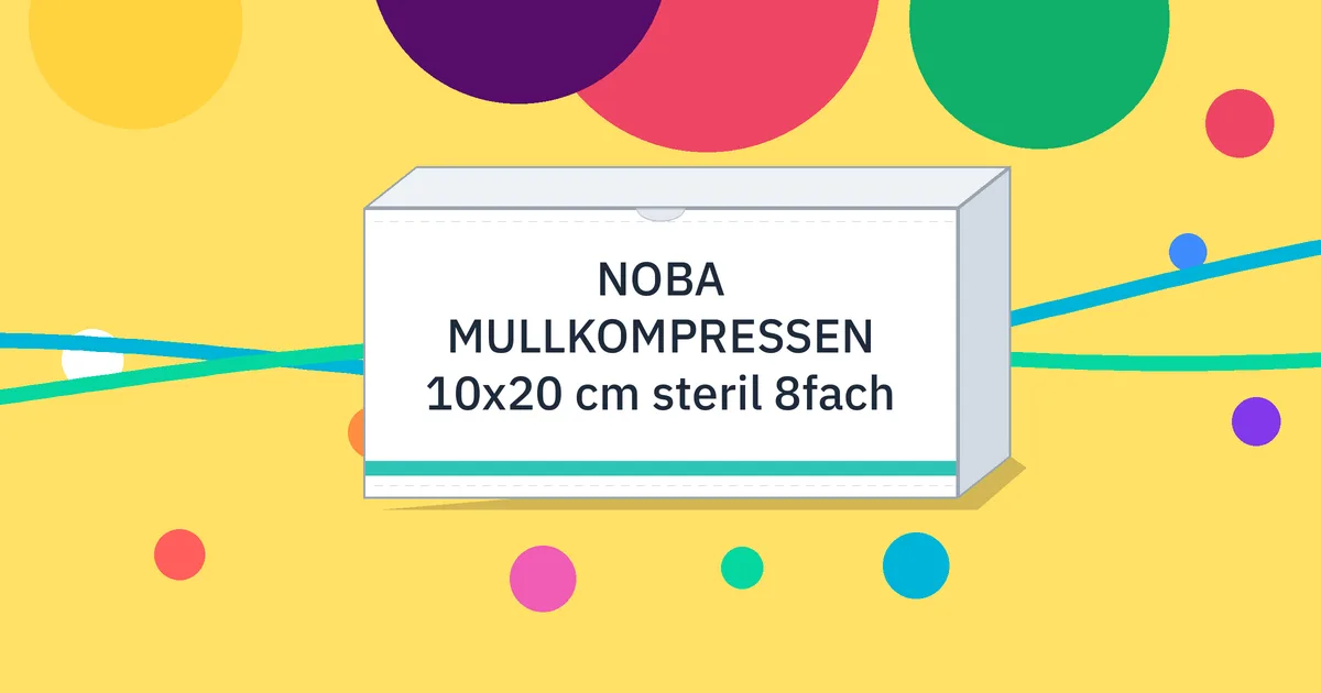 Symbolbild: Packung mit der Aufschrift NOBA MULLKOMPRESSEN 10x20 cm steril 8fach (PZN 05527114) – Verfügbarkeit und Bezug in Apotheken in Frankfurt am Main