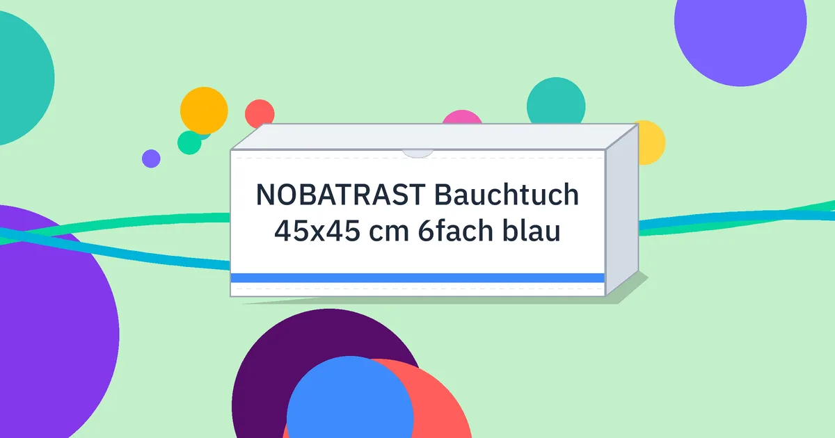 Symbolbild: Packung mit der Aufschrift NOBATRAST Bauchtuch 45x45 cm 6fach blau (PZN 08405541) – Verfügbarkeit und Bezug in Apotheken in Frankfurt am Main