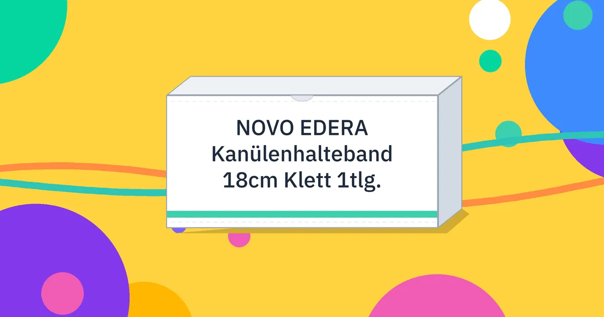 Symbolbild: Packung mit der Aufschrift NOVO EDERA Kanülenhalteband 18cm Klett 1tlg. (PZN 18726074) – Verfügbarkeit und Bezug in Apotheken in Frankfurt am Main
