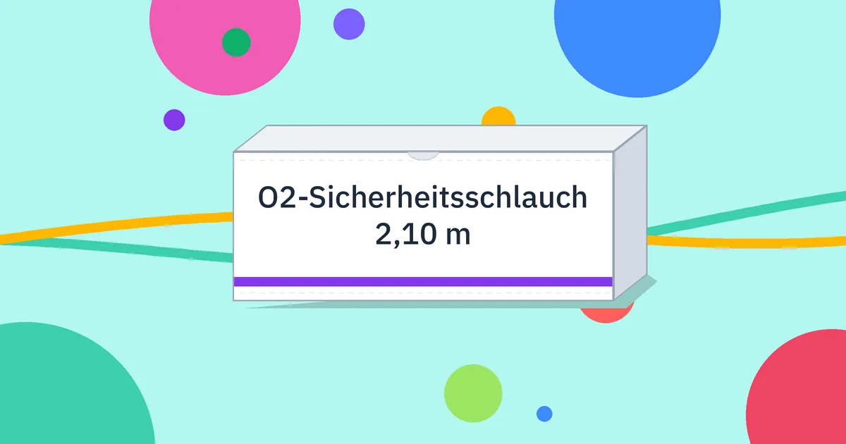 Symbolbild: Packung mit der Aufschrift O2-Sicherheitsschlauch 2,10 m (PZN 18890603) – Verfügbarkeit und Bezug in Apotheken in Frankfurt am Main