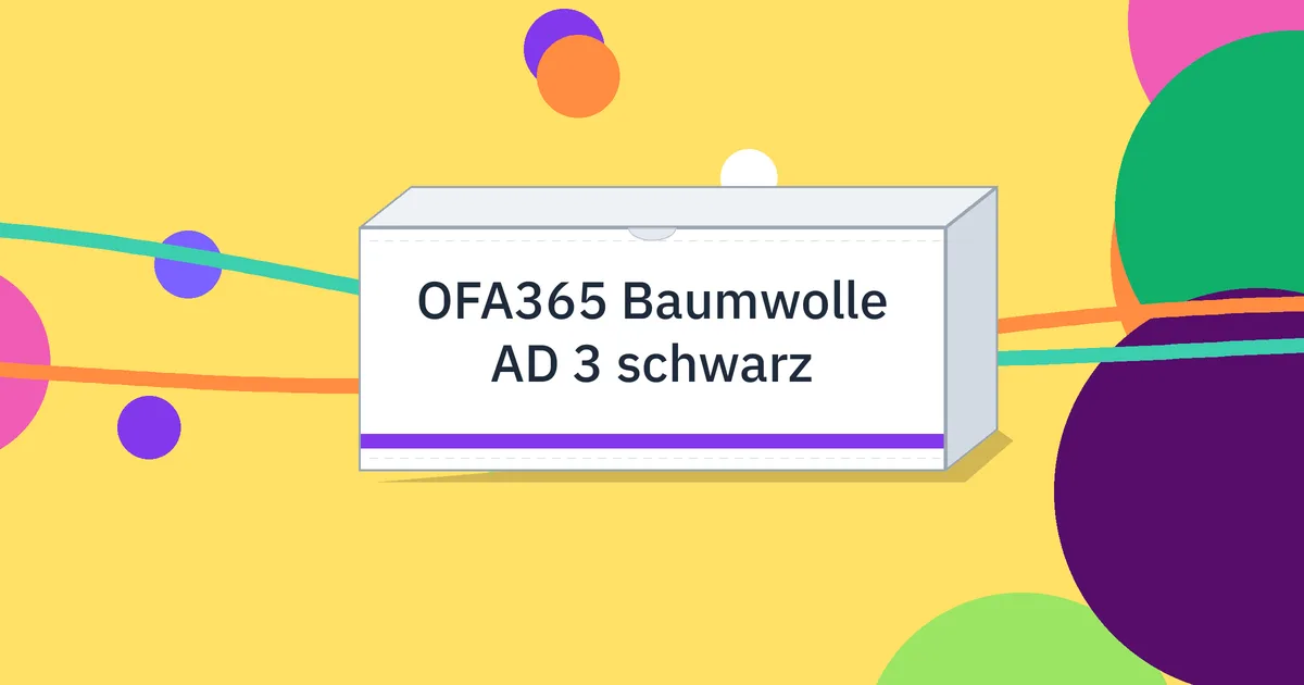 Symbolbild: Packung mit der Aufschrift OFA365 Baumwolle AD 3 schwarz (PZN 16723769) – Verfügbarkeit und Bezug in Apotheken in Frankfurt am Main