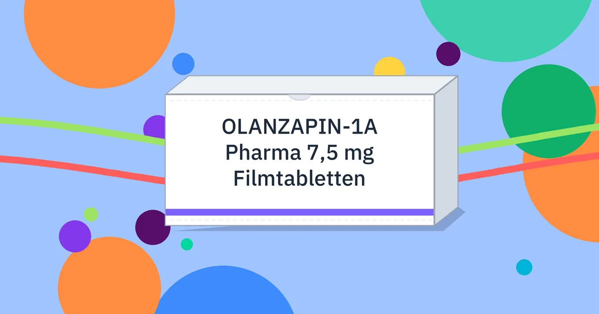 Symbolbild: Packung mit der Aufschrift OLANZAPIN-1A Pharma 7,5 mg Filmtabletten (PZN 09064094) – Verfügbarkeit und Bezug in Apotheken in Frankfurt am Main