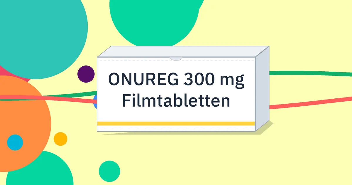 Symbolbild: Packung mit der Aufschrift ONUREG 300 mg Filmtabletten (PZN 20131483) – Verfügbarkeit und Bezug in Apotheken in Frankfurt am Main