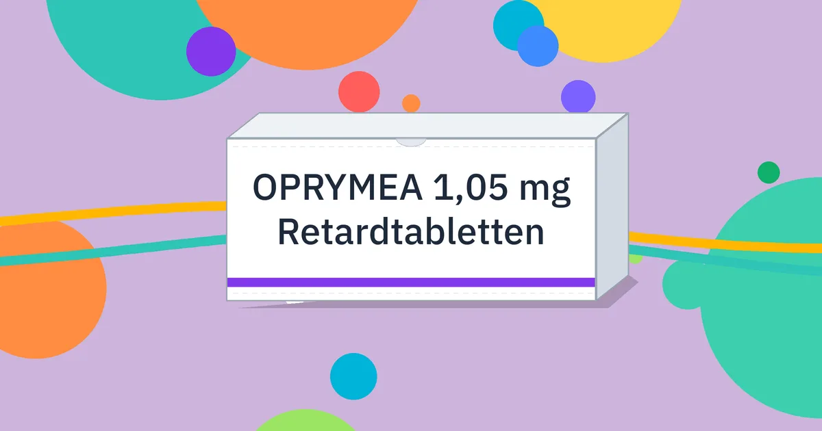 Symbolbild: Packung mit der Aufschrift OPRYMEA 1,05 mg Retardtabletten (PZN 18829124) – Verfügbarkeit und Bezug in Apotheken in Frankfurt am Main