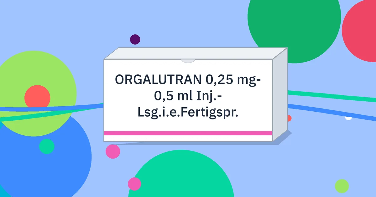 Symbolbild: Packung mit der Aufschrift ORGALUTRAN 0,25 mg-0,5 ml Inj.-Lsg.i.e.Fertigspr. (PZN 16234119) – Verfügbarkeit und Bezug in Apotheken in Frankfurt am Main