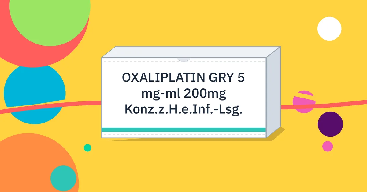 Symbolbild: Packung mit der Aufschrift OXALIPLATIN GRY 5 mg-ml 200mg Konz.z.H.e.Inf.-Lsg. (PZN 01129233) – Verfügbarkeit und Bezug in Apotheken in Frankfurt am Main