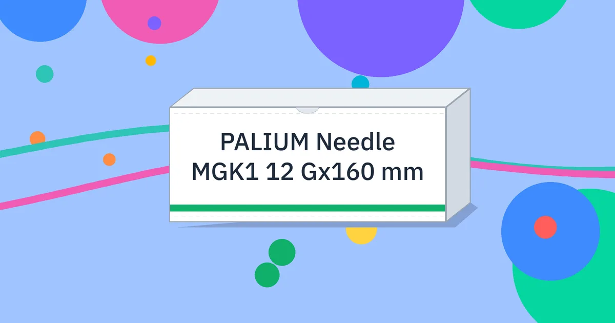 Symbolbild: Packung mit der Aufschrift PALIUM Needle MGK1 12 Gx160 mm (PZN 14383648) – Verfügbarkeit und Bezug in Apotheken in Frankfurt am Main