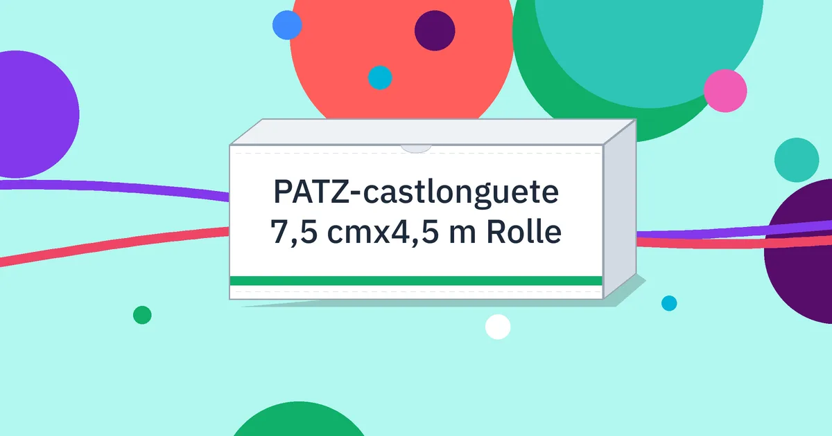 Symbolbild: Packung mit der Aufschrift PATZ-castlonguete 7,5 cmx4,5 m Rolle (PZN 06815482) – Verfügbarkeit und Bezug in Apotheken in Frankfurt am Main