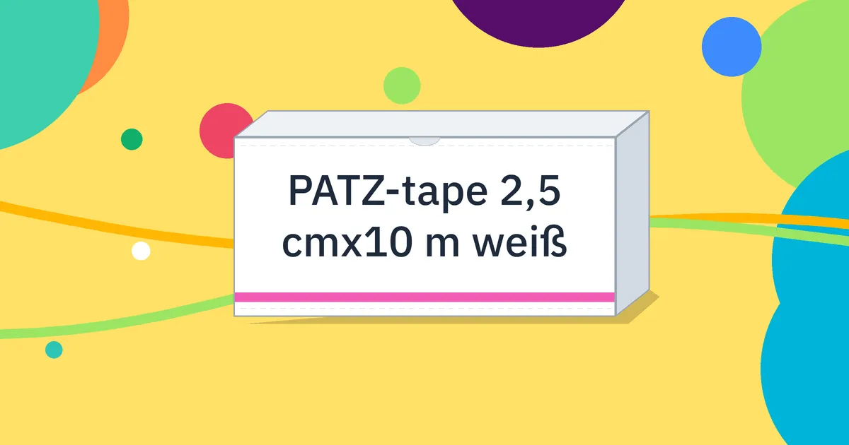 Symbolbild: Packung mit der Aufschrift PATZ-tape 2,5 cmx10 m weiß (PZN 06815714) – Verfügbarkeit und Bezug in Apotheken in Frankfurt am Main