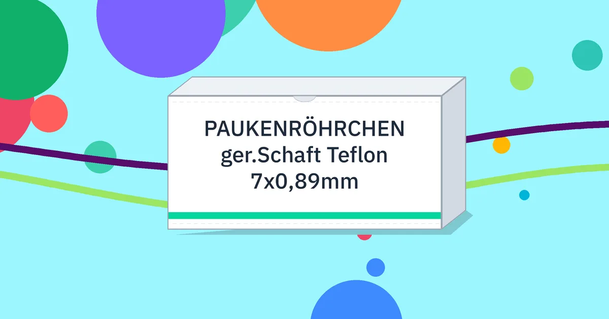 Symbolbild: Packung mit der Aufschrift PAUKENRÖHRCHEN ger.Schaft Teflon 7x0,89mm (PZN 18359492) – Verfügbarkeit und Bezug in Apotheken in Frankfurt am Main