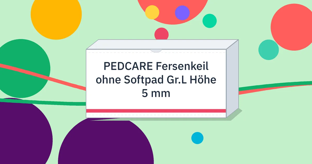 Symbolbild: Packung mit der Aufschrift PEDCARE Fersenkeil ohne Softpad Gr.L Höhe 5 mm (PZN 13963987) – Verfügbarkeit und Bezug in Apotheken in Frankfurt am Main