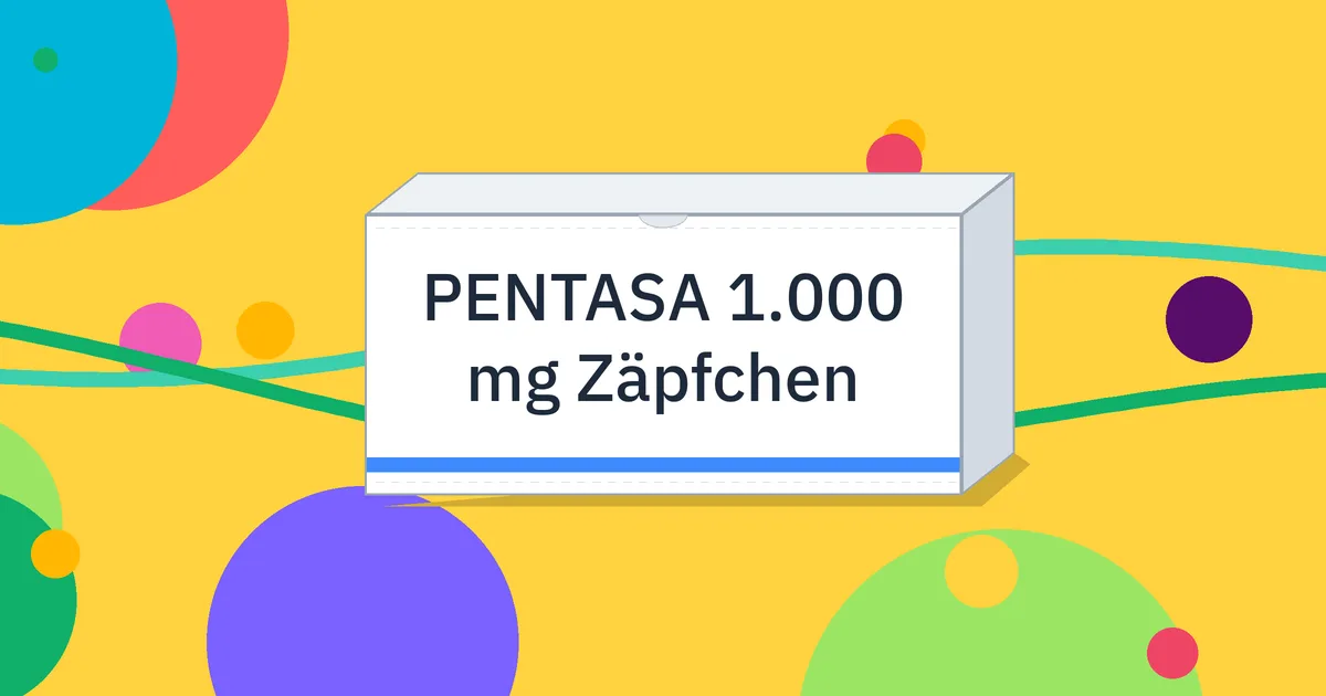 Symbolbild: Packung mit der Aufschrift PENTASA 1.000 mg Zäpfchen (PZN 02452491) – Verfügbarkeit und Bezug in Apotheken in Frankfurt am Main