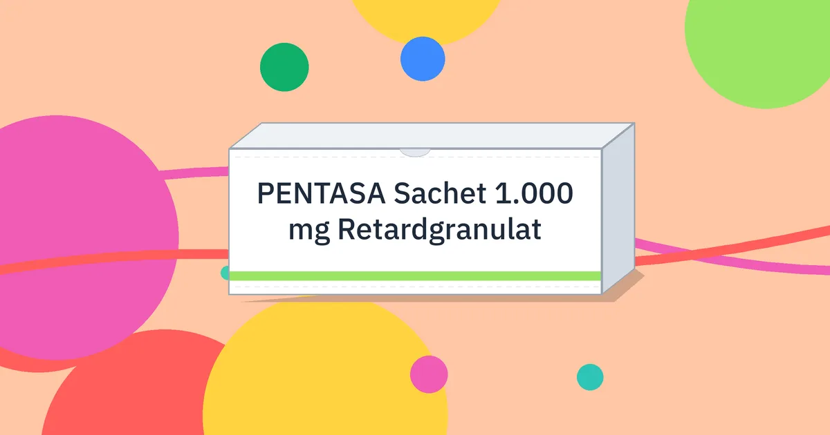Symbolbild: Packung mit der Aufschrift PENTASA Sachet 1.000 mg Retardgranulat (PZN 00565920) – Verfügbarkeit und Bezug in Apotheken in Frankfurt am Main