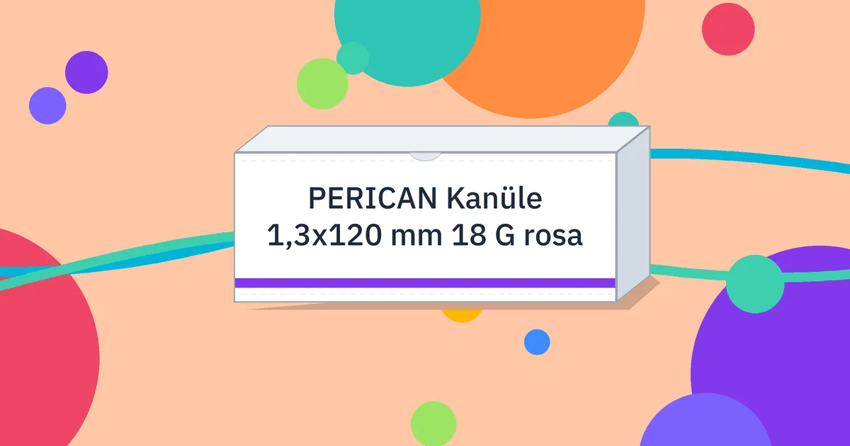 Symbolbild: Packung mit der Aufschrift PERICAN Kanüle 1,3x120 mm 18 G rosa (PZN 06849759) – Verfügbarkeit und Bezug in Apotheken in Frankfurt am Main