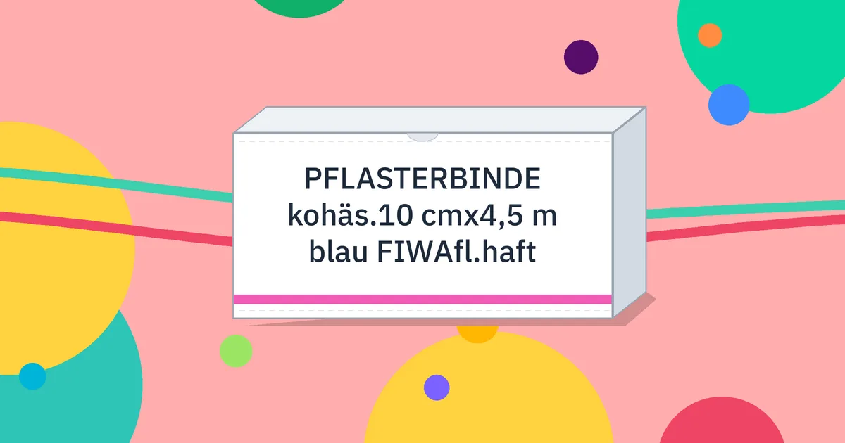 Symbolbild: Packung mit der Aufschrift PFLASTERBINDE kohäs.10 cmx4,5 m blau FIWAfl.haft (PZN 15436401) – Verfügbarkeit und Bezug in Apotheken in Frankfurt am Main