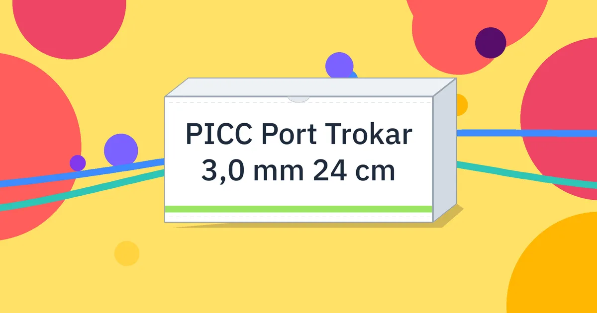 Symbolbild: Packung mit der Aufschrift PICC Port Trokar 3,0 mm 24 cm (PZN 16506173) – Verfügbarkeit und Bezug in Apotheken in Frankfurt am Main