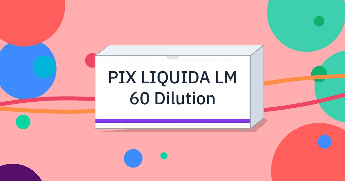 Symbolbild: Packung mit der Aufschrift PIX LIQUIDA LM 60 Dilution (PZN 13646494) – Verfügbarkeit und Bezug in Apotheken in Frankfurt am Main