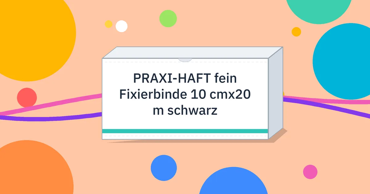 Symbolbild: Packung mit der Aufschrift PRAXI-HAFT fein Fixierbinde 10 cmx20 m schwarz (PZN 12826225) – Verfügbarkeit und Bezug in Apotheken in Frankfurt am Main