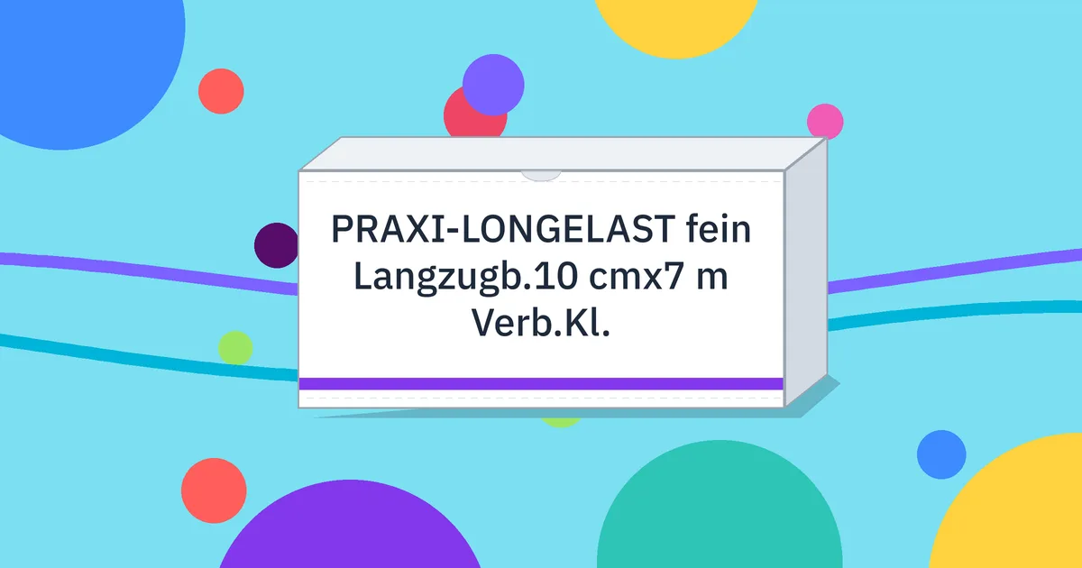 Symbolbild: Packung mit der Aufschrift PRAXI-LONGELAST fein Langzugb.10 cmx7 m Verb.Kl. (PZN 12827087) – Verfügbarkeit und Bezug in Apotheken in Frankfurt am Main