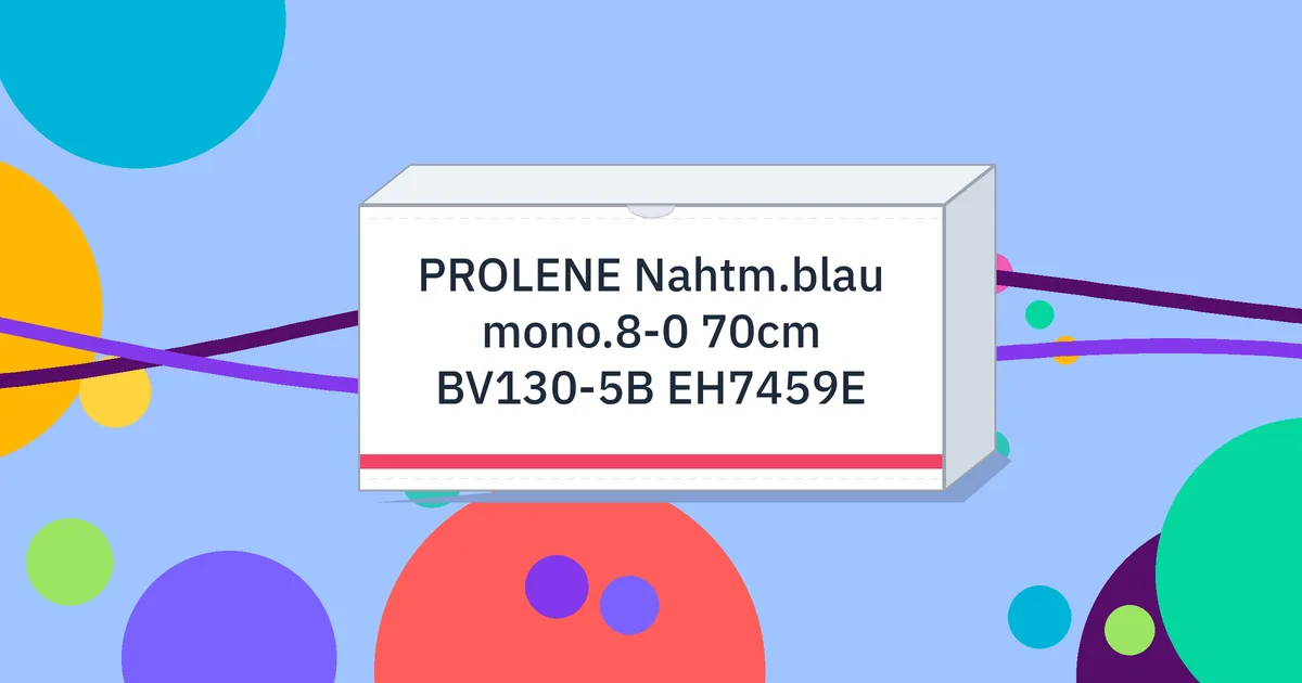 Symbolbild: Packung mit der Aufschrift PROLENE Nahtm.blau mono.8-0 70cm BV130-5B EH7459E (PZN 20855206) – Verfügbarkeit und Bezug in Apotheken in Frankfurt am Main