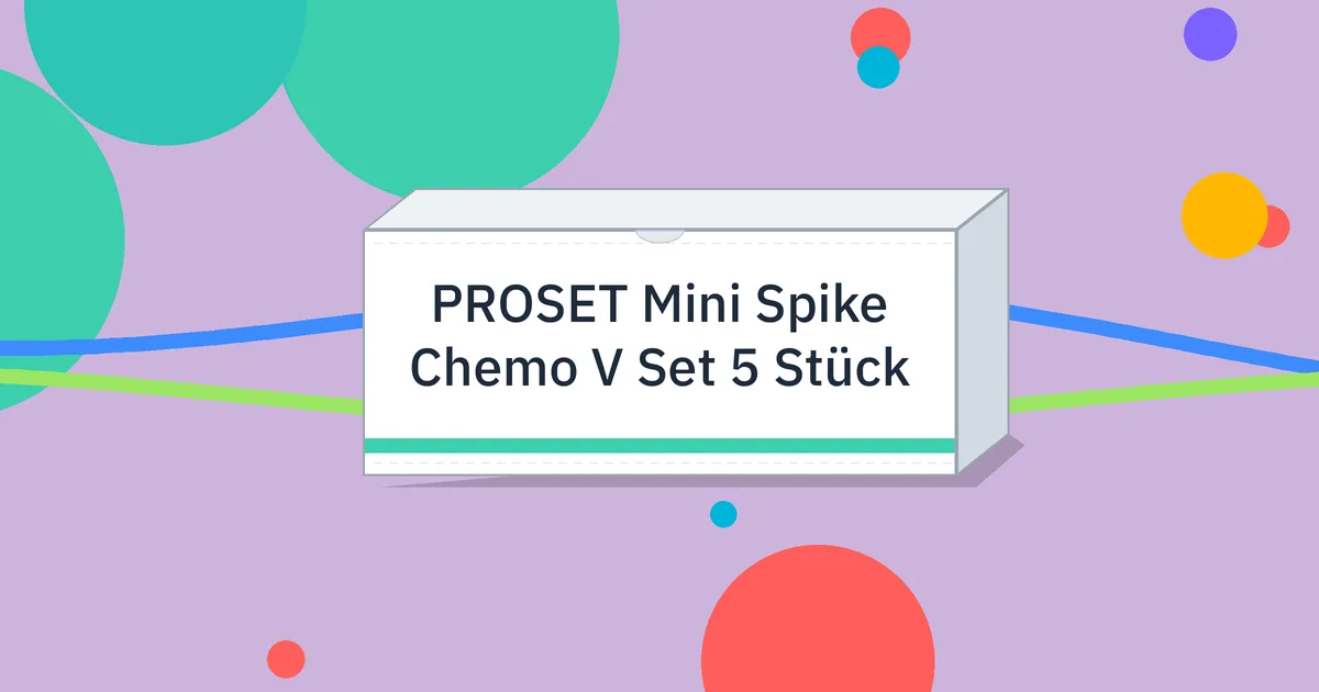 Symbolbild: Packung mit der Aufschrift PROSET Mini Spike Chemo V Set 5 Stück (PZN 04834386) – Verfügbarkeit und Bezug in Apotheken in Frankfurt am Main