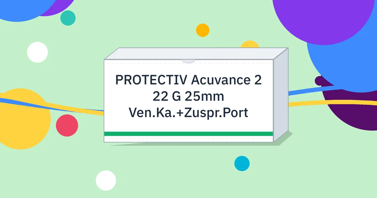Symbolbild: Packung mit der Aufschrift PROTECTIV Acuvance 2 22 G 25mm Ven.Ka.+Zuspr.Port (PZN 17164562) – Verfügbarkeit und Bezug in Apotheken in Frankfurt am Main