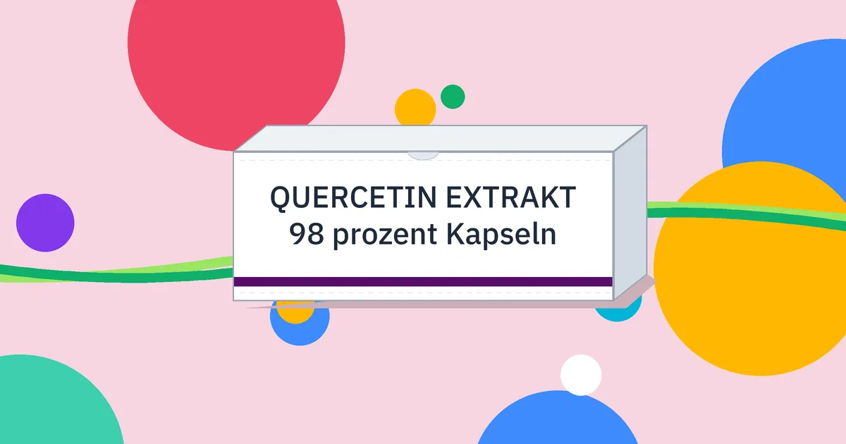 Symbolbild: Packung mit der Aufschrift QUERCETIN EXTRAKT 98 prozent Kapseln (PZN 19098846) – Verfügbarkeit und Bezug in Apotheken in Frankfurt am Main
