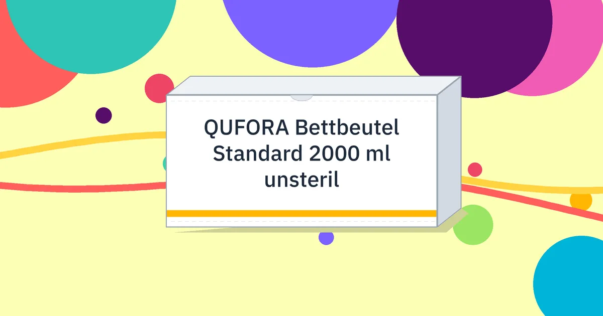 Symbolbild: Packung mit der Aufschrift QUFORA Bettbeutel Standard 2000 ml unsteril (PZN 02291131) – Verfügbarkeit und Bezug in Apotheken in Frankfurt am Main