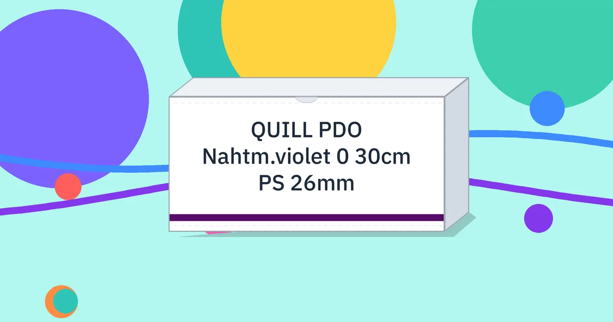 Symbolbild: Packung mit der Aufschrift QUILL PDO Nahtm.violet 0 30cm PS 26mm (PZN 17990099) – Verfügbarkeit und Bezug in Apotheken in Frankfurt am Main