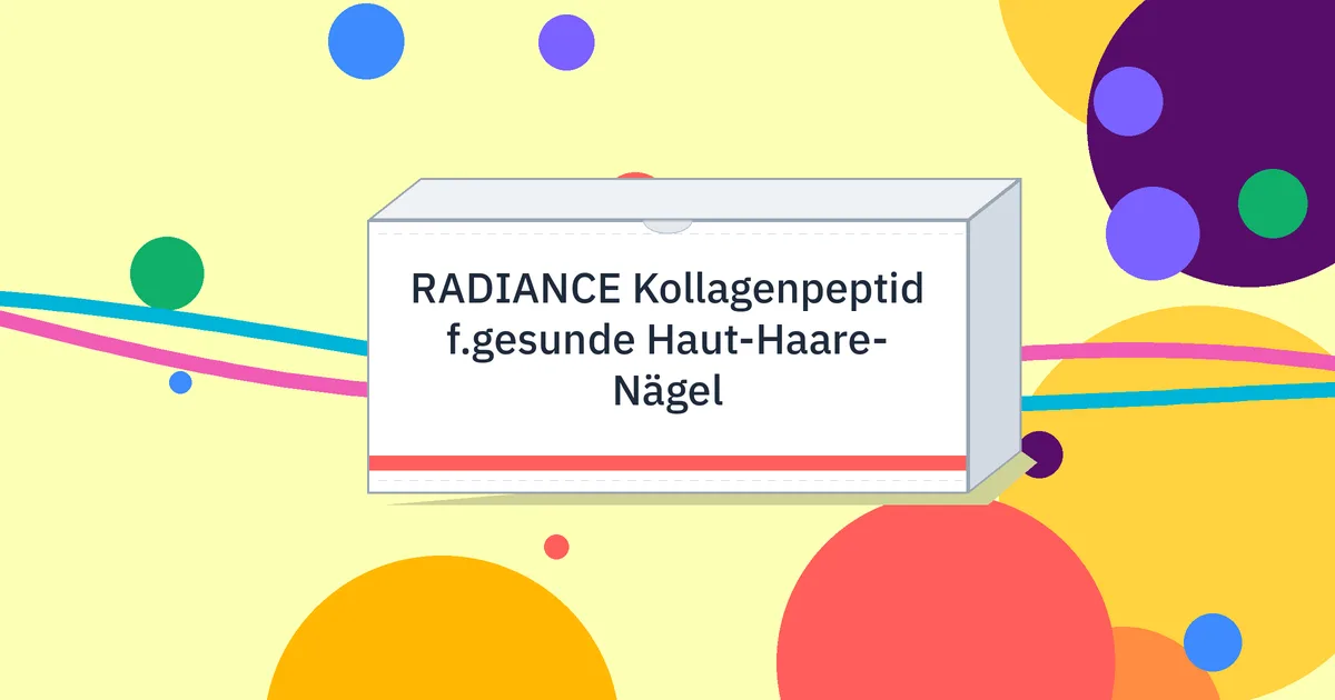 Symbolbild: Packung mit der Aufschrift RADIANCE Kollagenpeptid f.gesunde Haut-Haare-Nägel (PZN 15406570) – Verfügbarkeit und Bezug in Apotheken in Frankfurt am Main