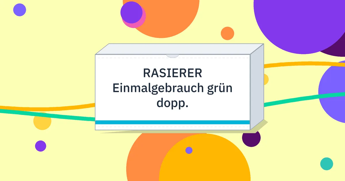 Symbolbild: Packung mit der Aufschrift RASIERER Einmalgebrauch grün dopp. (PZN 02443115) – Verfügbarkeit und Bezug in Apotheken in Frankfurt am Main