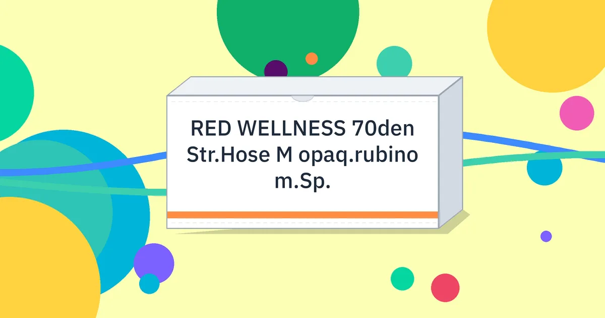 Symbolbild: Packung mit der Aufschrift RED WELLNESS 70den Str.Hose M opaq.rubino m.Sp. (PZN 16176557) – Verfügbarkeit und Bezug in Apotheken in Frankfurt am Main