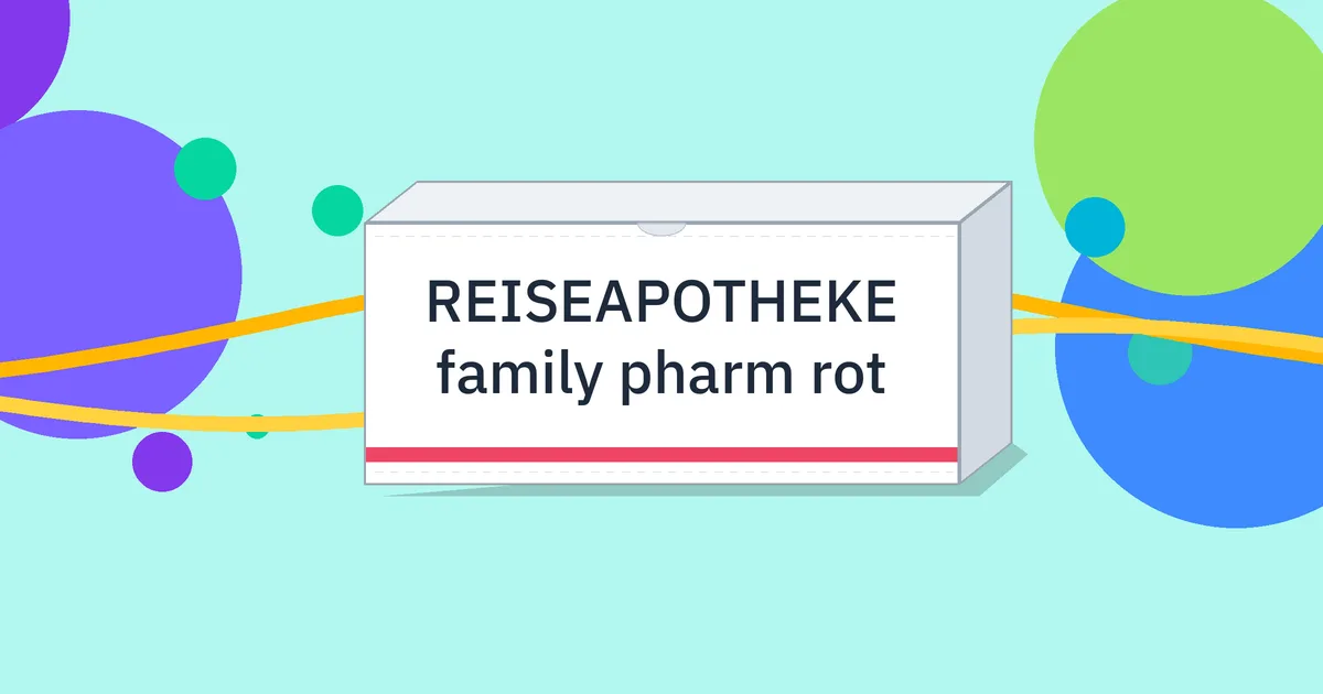 Symbolbild: Packung mit der Aufschrift REISEAPOTHEKE family pharm rot (PZN 03949213) – Verfügbarkeit und Bezug in Apotheken in Frankfurt am Main
