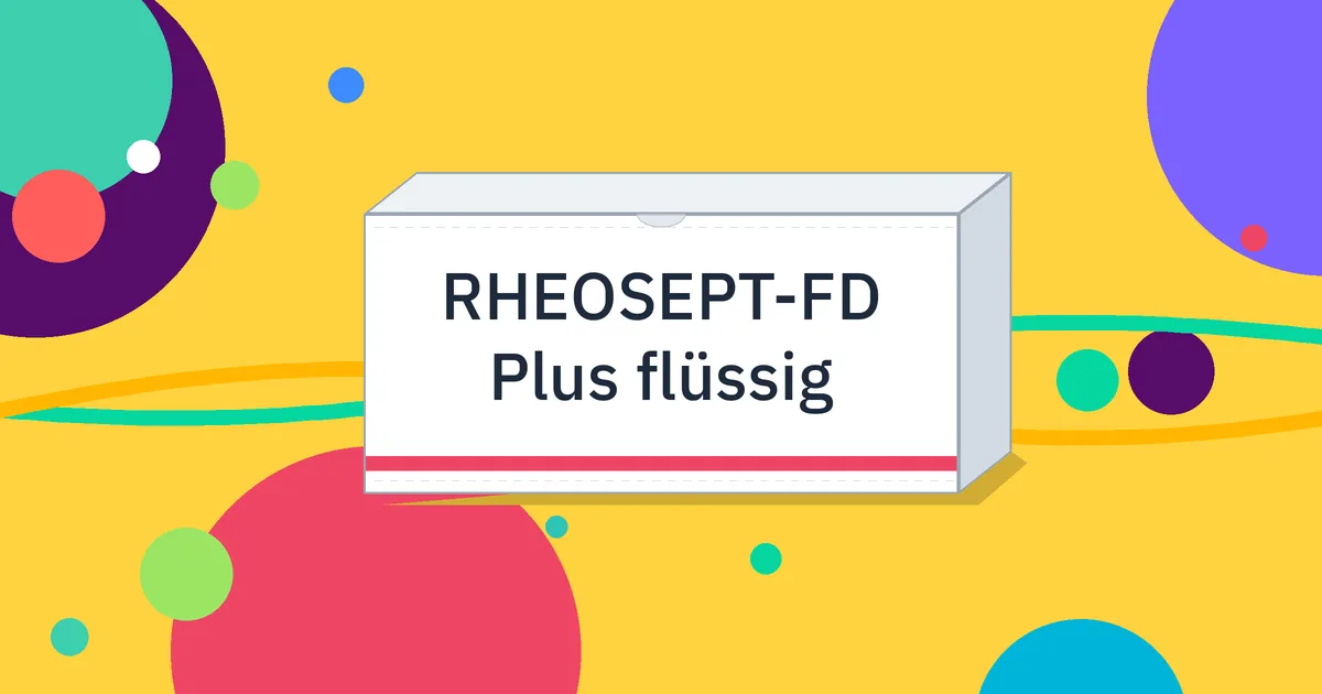 Symbolbild: Packung mit der Aufschrift RHEOSEPT-FD Plus flüssig (PZN 04798466) – Verfügbarkeit und Bezug in Apotheken in Frankfurt am Main