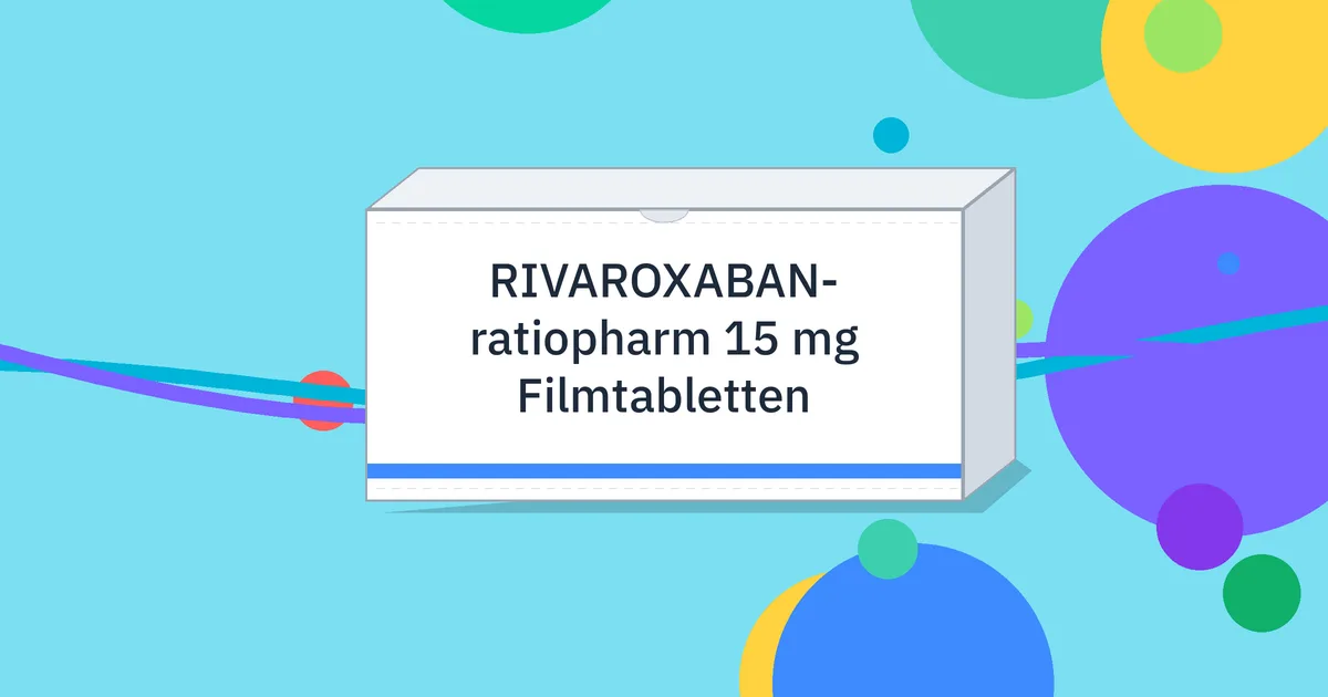 Symbolbild: Packung mit der Aufschrift RIVAROXABAN-ratiopharm 15 mg Filmtabletten (PZN 18826806) – Verfügbarkeit und Bezug in Apotheken in Frankfurt am Main