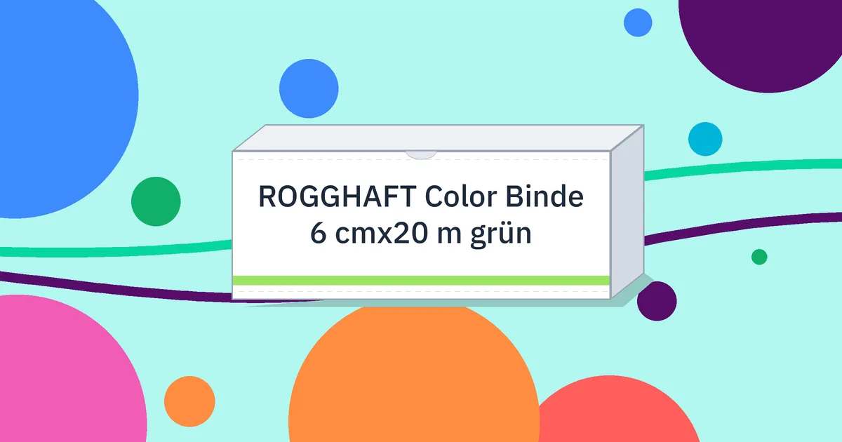 Symbolbild: Packung mit der Aufschrift ROGGHAFT Color Binde 6 cmx20 m grün (PZN 08419632) – Verfügbarkeit und Bezug in Apotheken in Frankfurt am Main