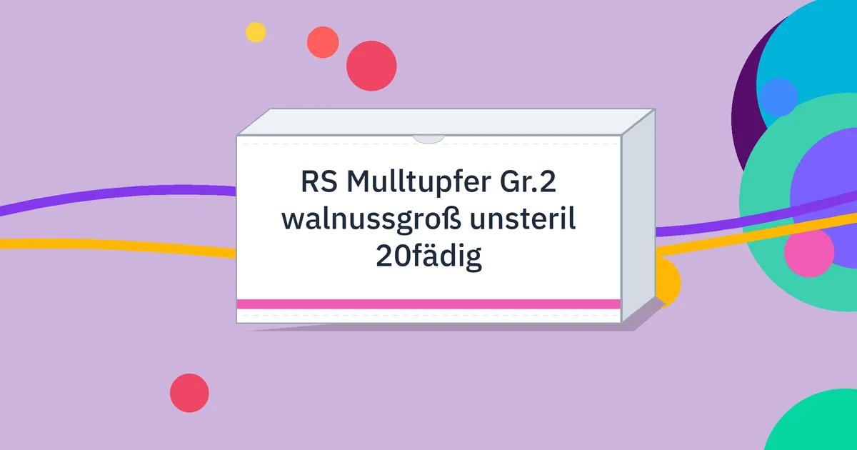 Symbolbild: Packung mit der Aufschrift RS Mulltupfer Gr.2 walnussgroß unsteril 20fädig (PZN 02956783) – Verfügbarkeit und Bezug in Apotheken in Frankfurt am Main