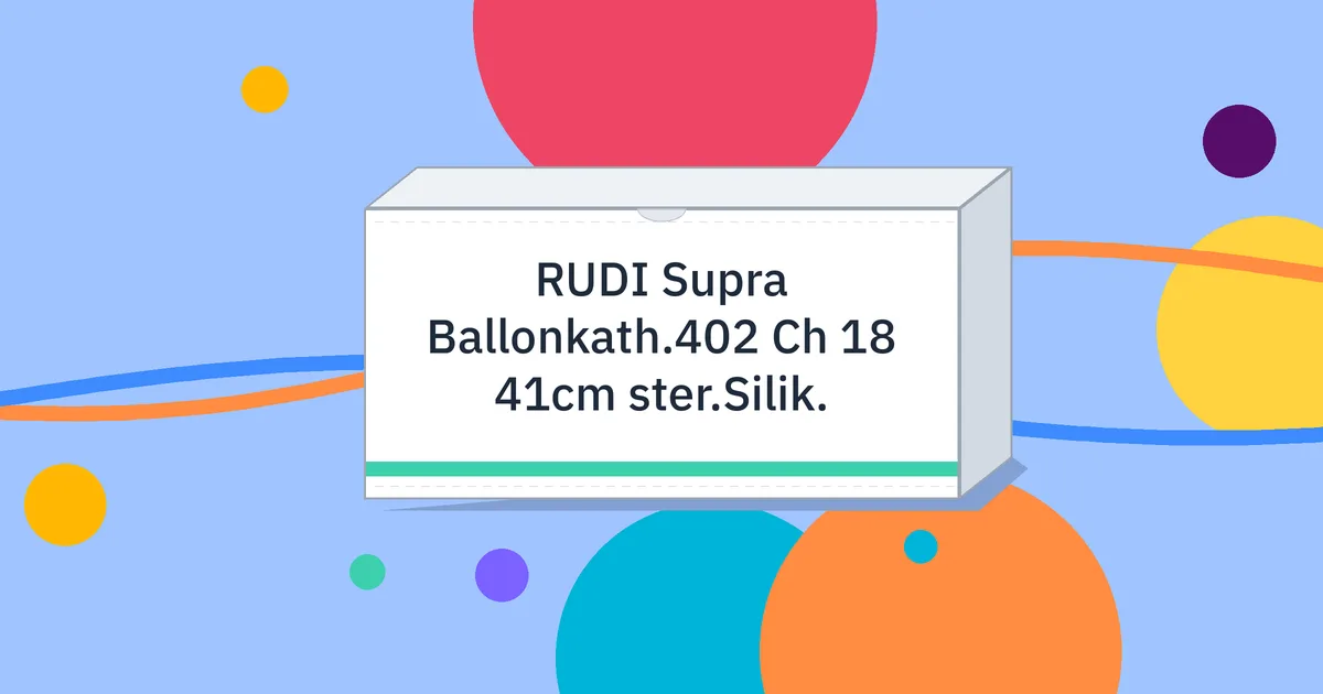 Symbolbild: Packung mit der Aufschrift RUDI Supra Ballonkath.402 Ch 18 41cm ster.Silik. (PZN 17863998) – Verfügbarkeit und Bezug in Apotheken in Frankfurt am Main