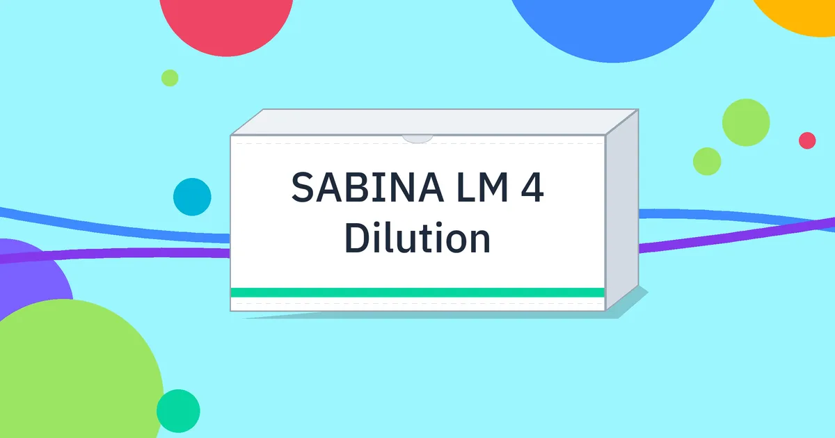 Symbolbild: Packung mit der Aufschrift SABINA LM 4 Dilution (PZN 13175770) – Verfügbarkeit und Bezug in Apotheken in Frankfurt am Main