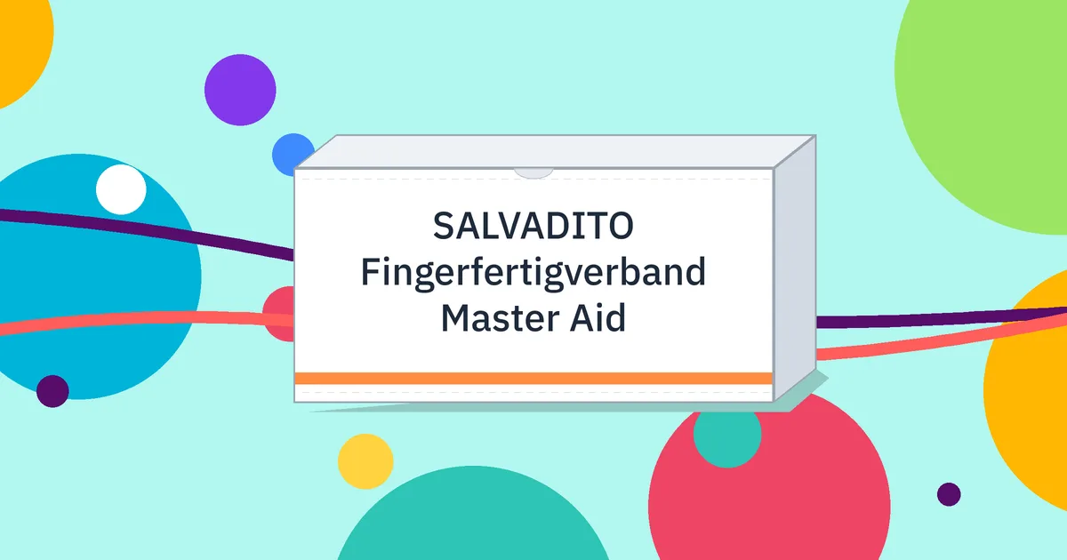 Symbolbild: Packung mit der Aufschrift SALVADITO Fingerfertigverband Master Aid (PZN 06880723) – Verfügbarkeit und Bezug in Apotheken in Frankfurt am Main