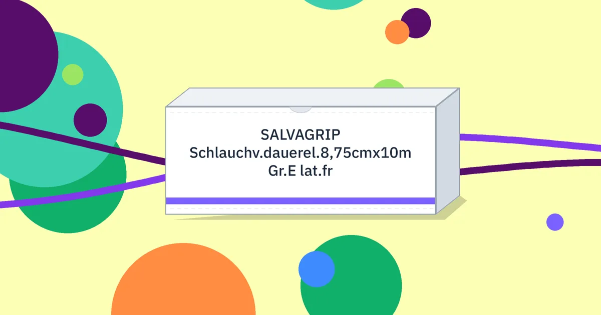 Symbolbild: Packung mit der Aufschrift SALVAGRIP Schlauchv.dauerel.8,75cmx10m Gr.E lat.fr (PZN 16744464) – Verfügbarkeit und Bezug in Apotheken in Frankfurt am Main