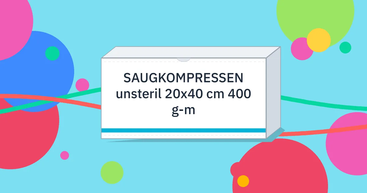 Symbolbild: Packung mit der Aufschrift SAUGKOMPRESSEN unsteril 20x40 cm 400 g-m (PZN 01653916) – Verfügbarkeit und Bezug in Apotheken in Frankfurt am Main
