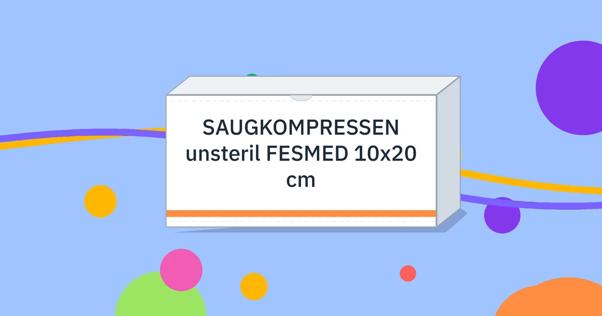 Symbolbild: Packung mit der Aufschrift SAUGKOMPRESSEN unsteril FESMED 10x20 cm (PZN 19231110) – Verfügbarkeit und Bezug in Apotheken in Frankfurt am Main